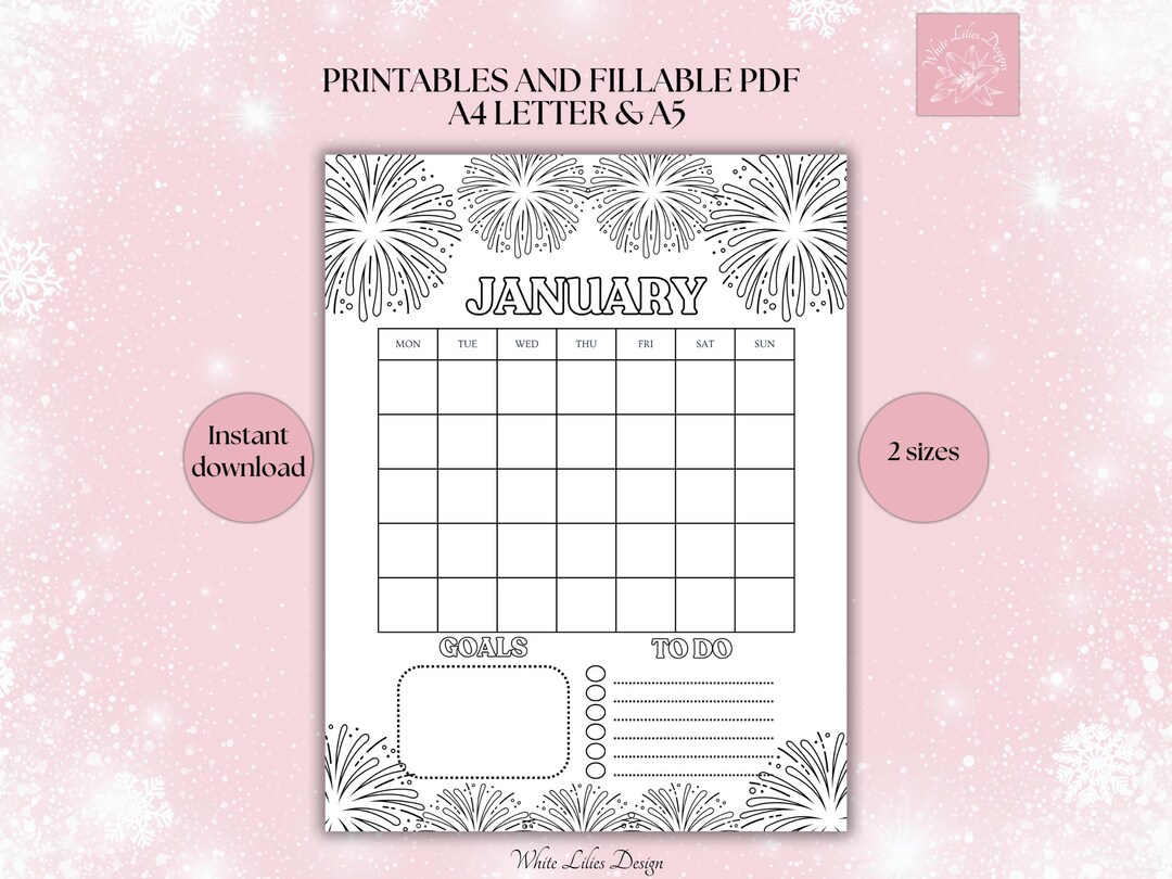 12 Month Calendar, Journal Calendar Template, Monthly Planner ...