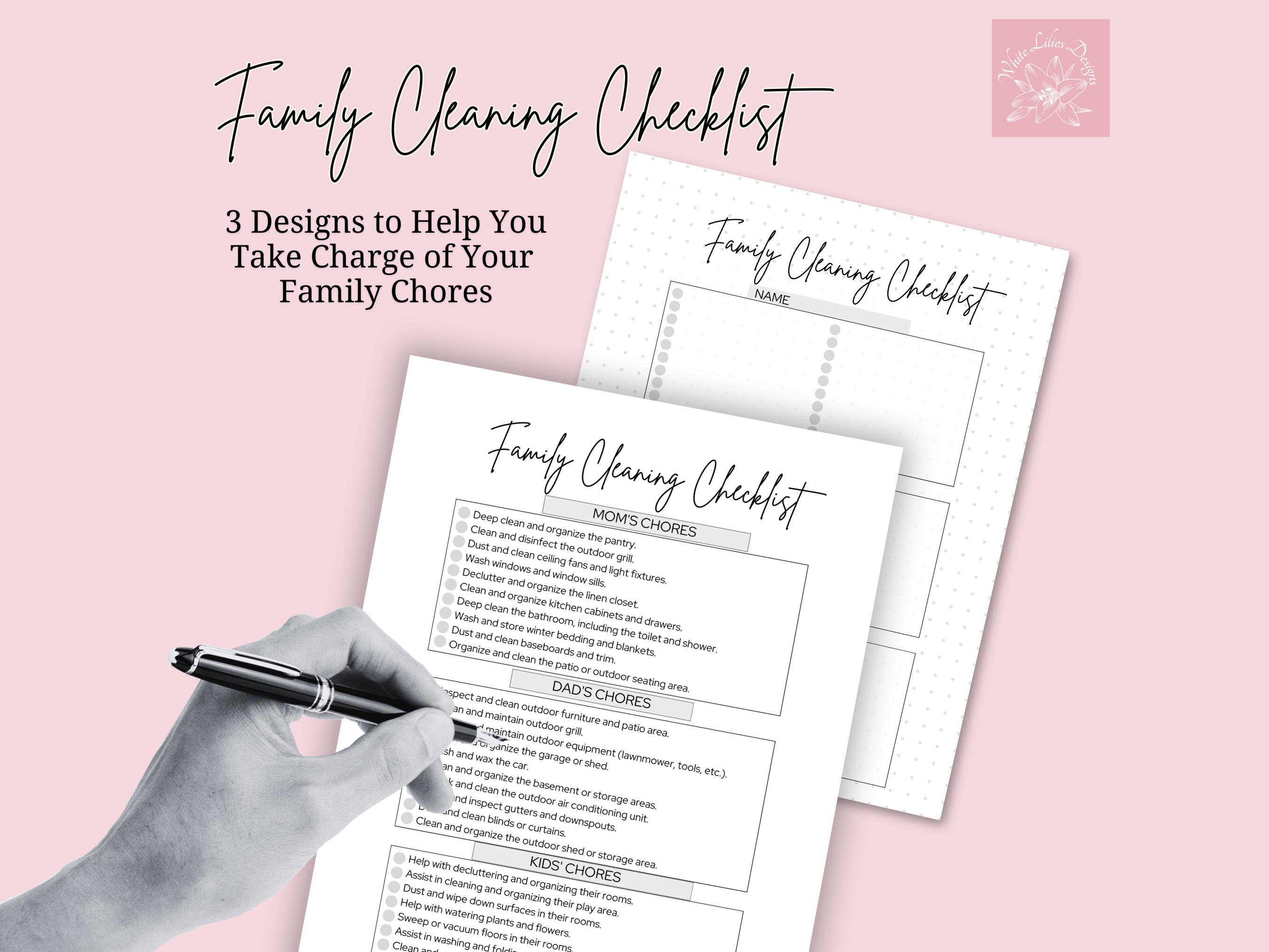 Cleaning Checklist, PRINTABLE Chore Checklist, Family Cleaning Schedule ...