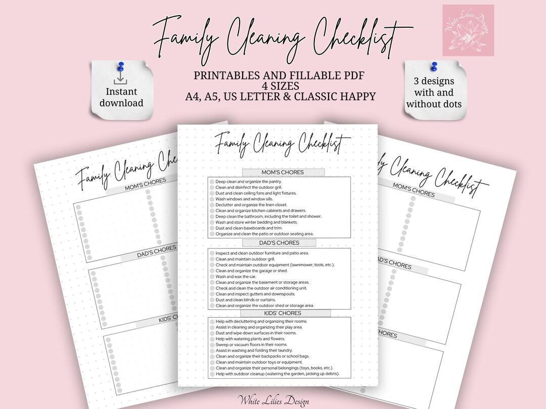 Cleaning Checklist, PRINTABLE Chore Checklist, Family Cleaning Schedule ...