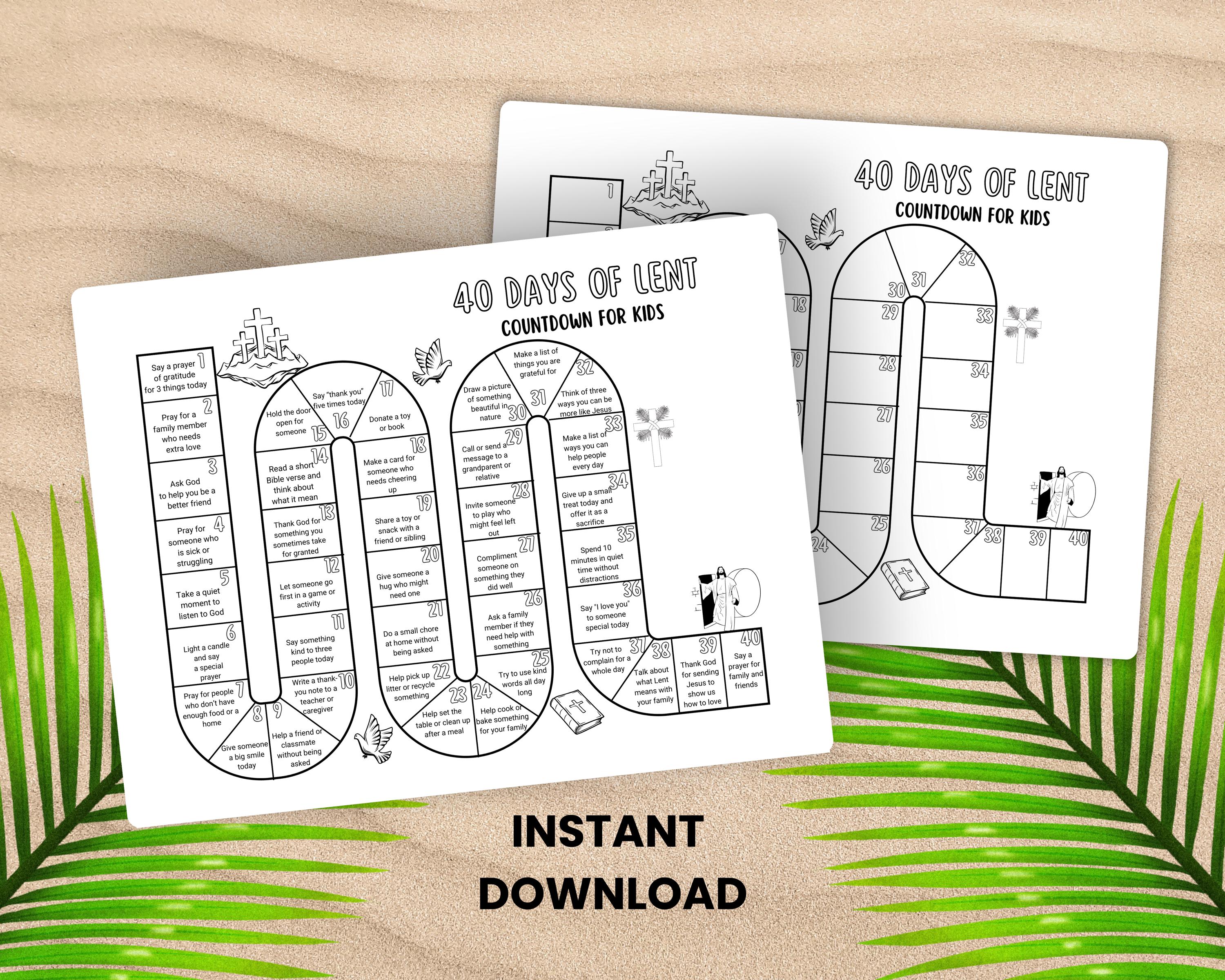 Lent Calendar for Kids, Family Lent Countdown, Catholic Lenten ...