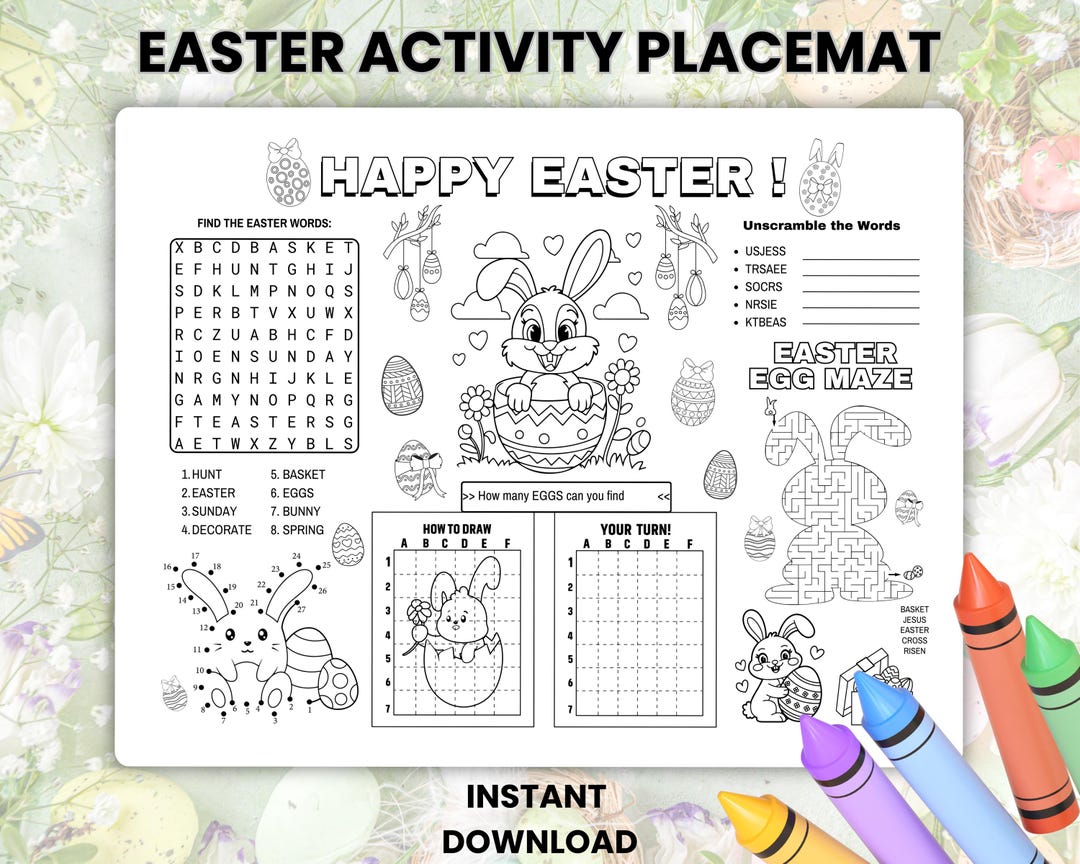 Printable Easter Activity Placemat, Easter Coloring Page for Kids ...