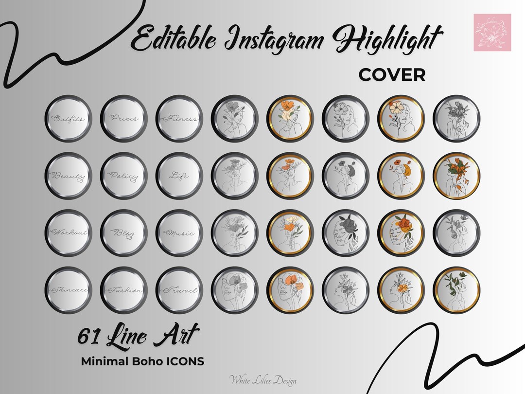 Editable Instagram Highlights, Boho Line Art Instagram Highlight Covers ...