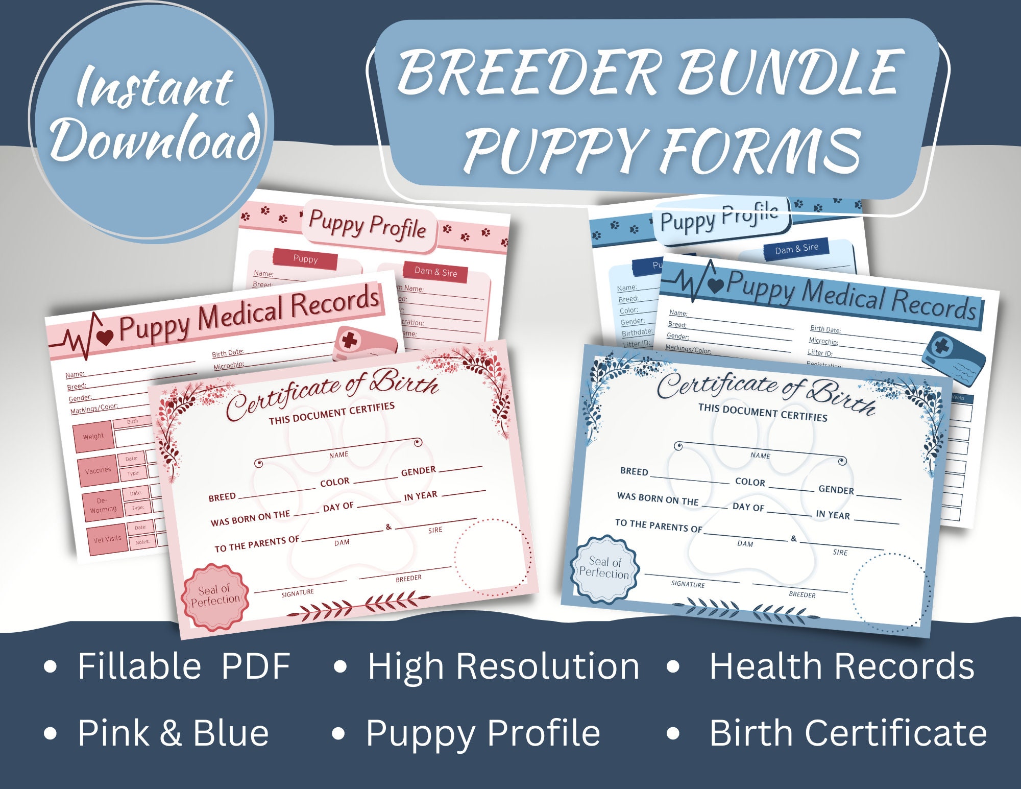 Digital Puppy Forms|fillable Puppy Forms|puppy Birth Certificate|dog ...