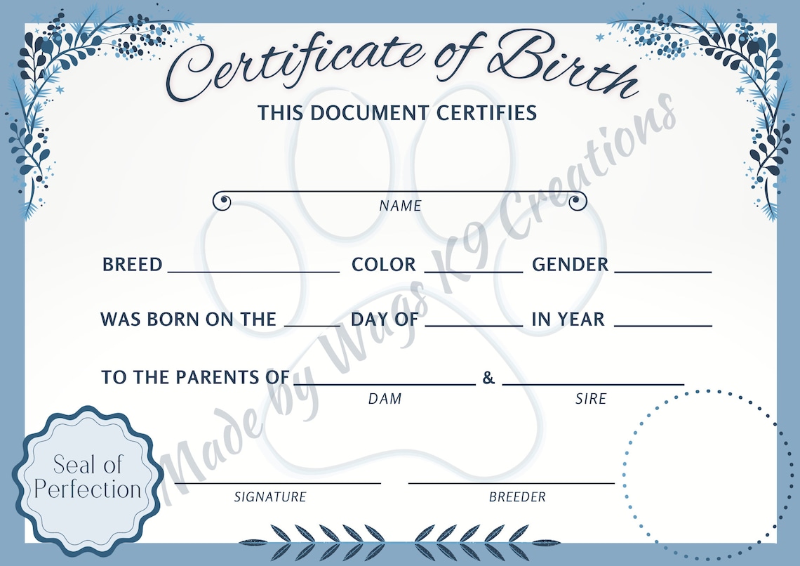 Digital Puppy Forms|fillable Puppy Forms|puppy Birth Certificate|dog ...