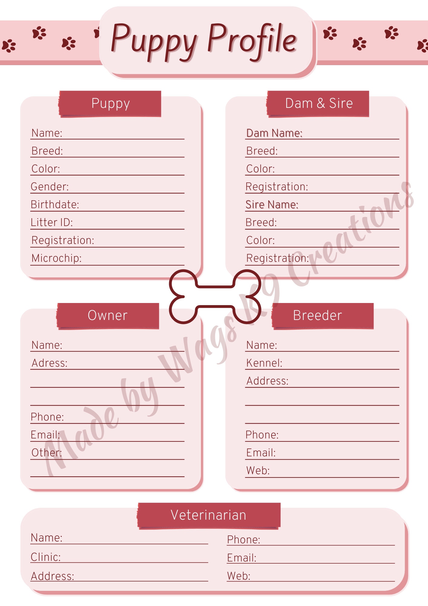 Digital Puppy Forms|fillable Puppy Forms|puppy Birth Certificate|dog ...