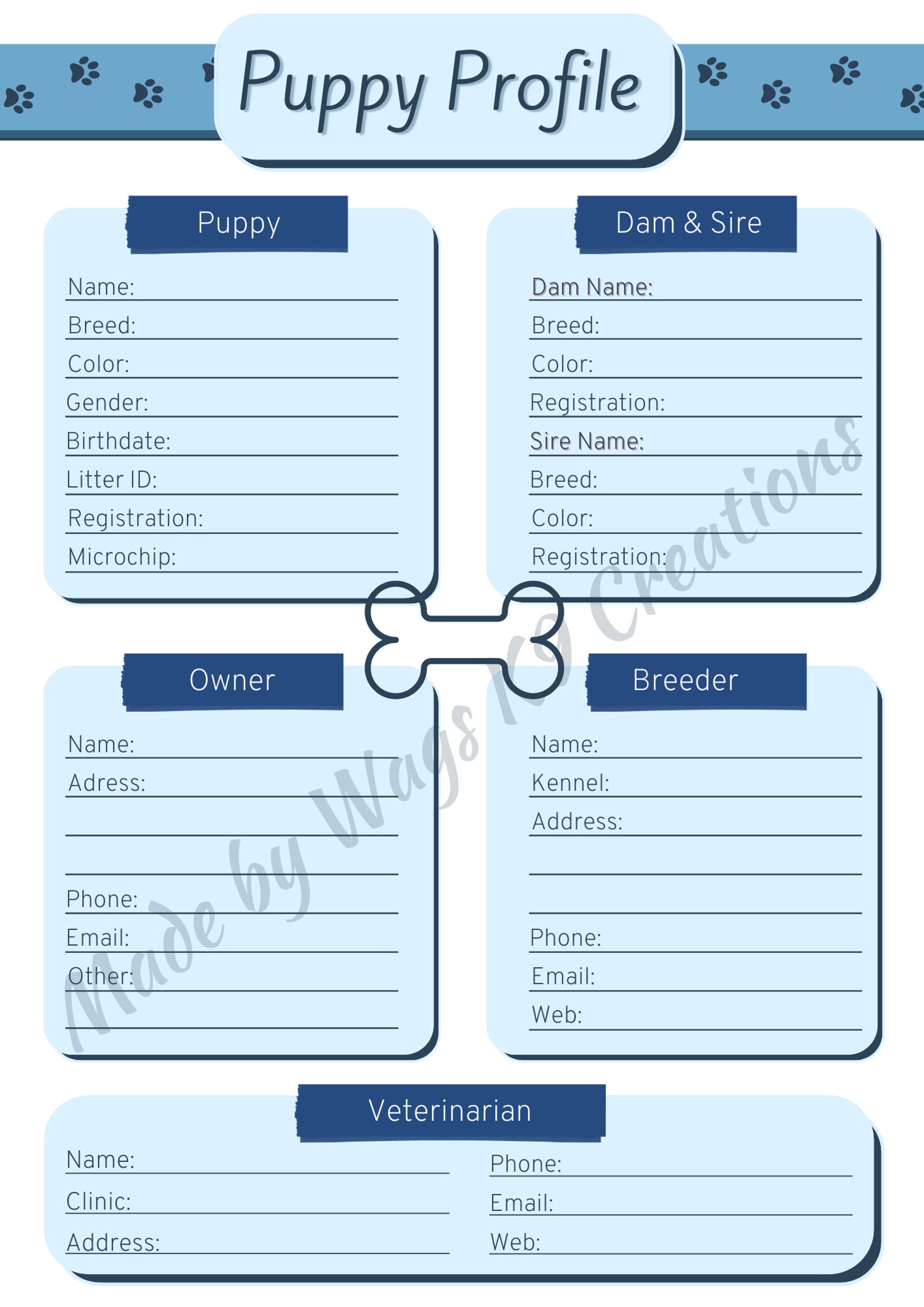 Digital Puppy Forms|fillable Puppy Forms|puppy Birth Certificate|dog ...