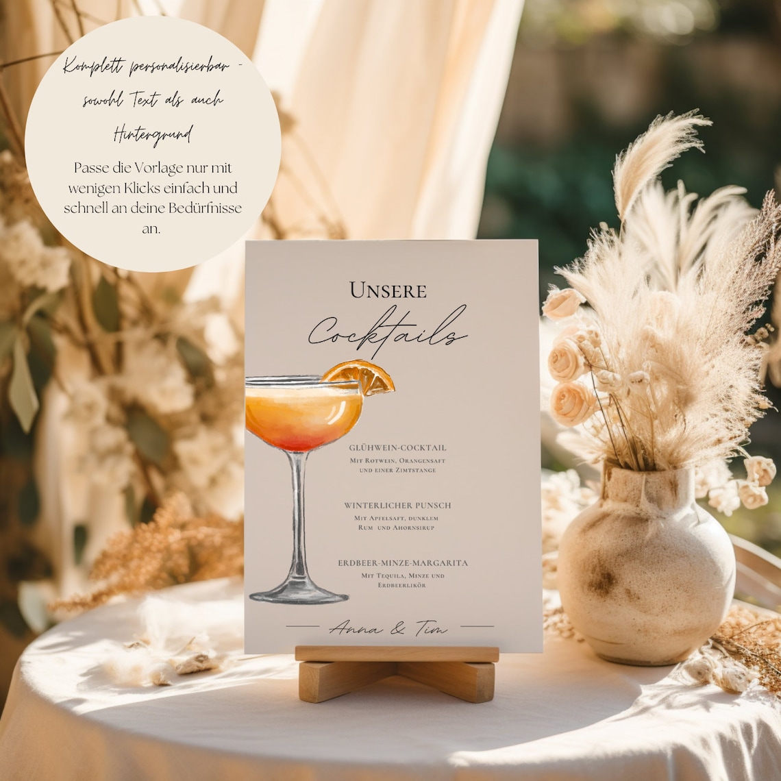 Bar Menü Vorlage I Cocktails Hochzeit I Cocktail Karte I Aufsteller I ...
