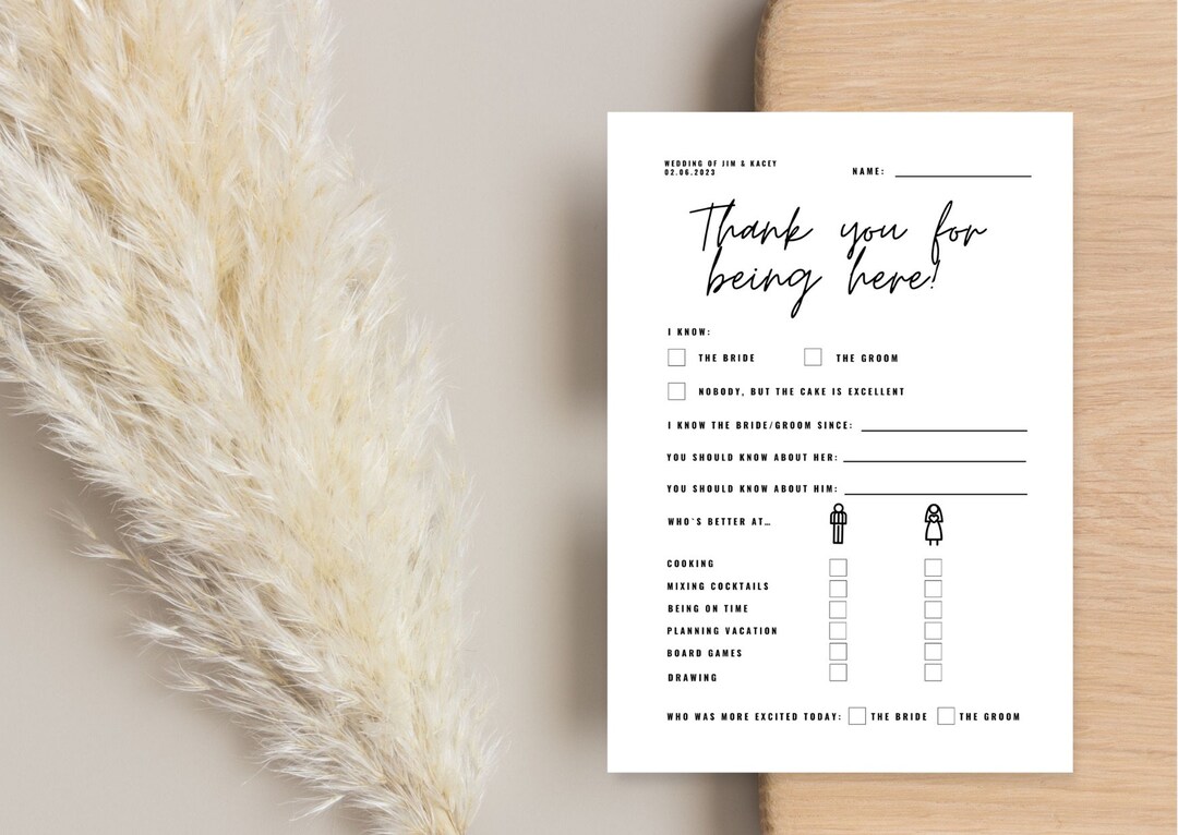 Wedding Guest Cards to Fill In, Wedding Stationary, Wedding Game, Time ...