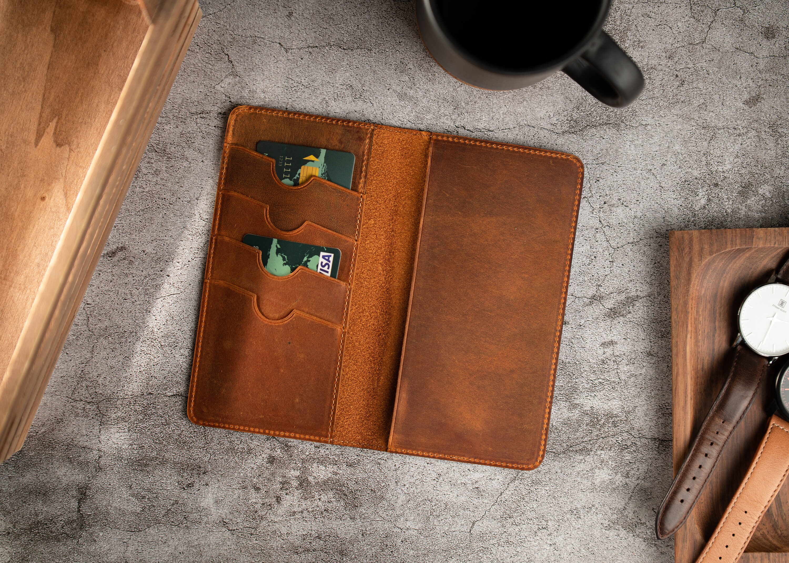 Personalized Full-grain Leather Checkbook Wallet, Card Holder - Etsy