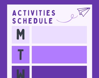 Weekly Activities Schedule Printable, Organization, Customizable, Kids ...