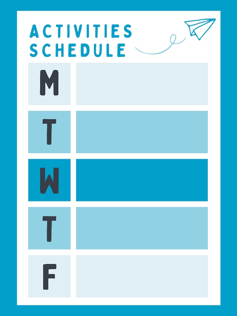 Weekly Activities Schedule Printable, Organization, Customizable, Kids ...