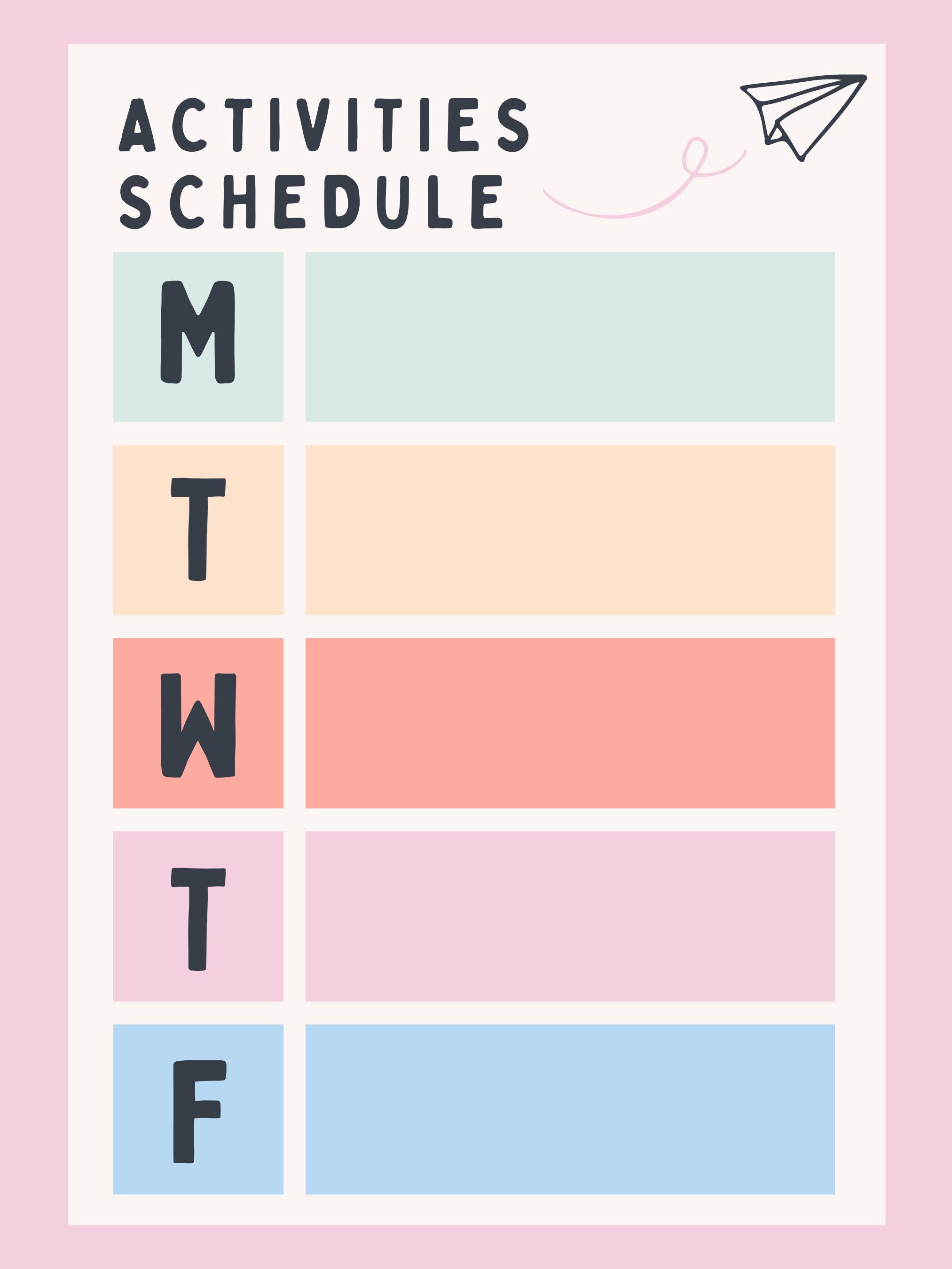 Activities Schedule Printable, Organization, Customizable, Kids, Moms ...