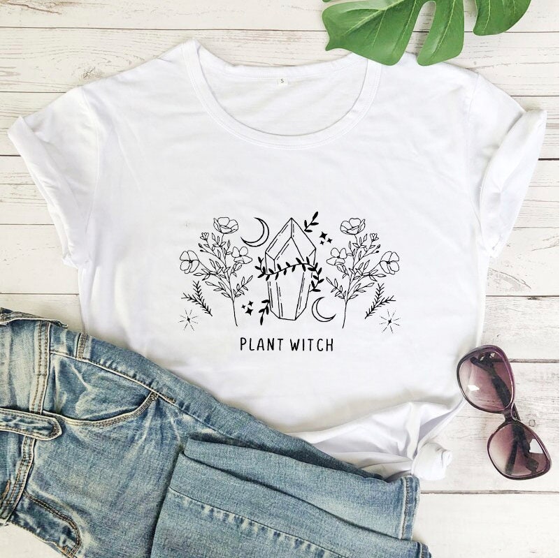 Plant Witch 100% Cotton Wicca T-shirt, Boho Hippie Witchy Woman Tee ...