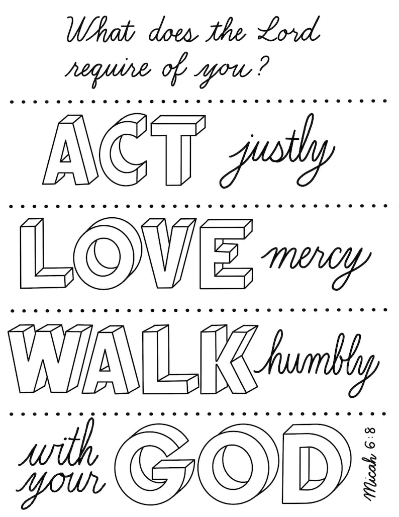 Micah 6:8 Walk Humbly With God, Printable Coloring Page - Etsy UK