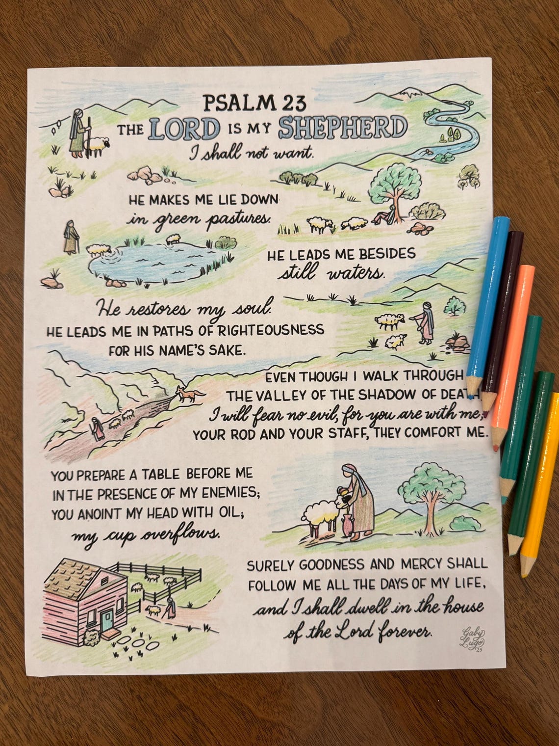 Psalm 23. the Lord is My Shepherd. Printable Coloring Page - Etsy