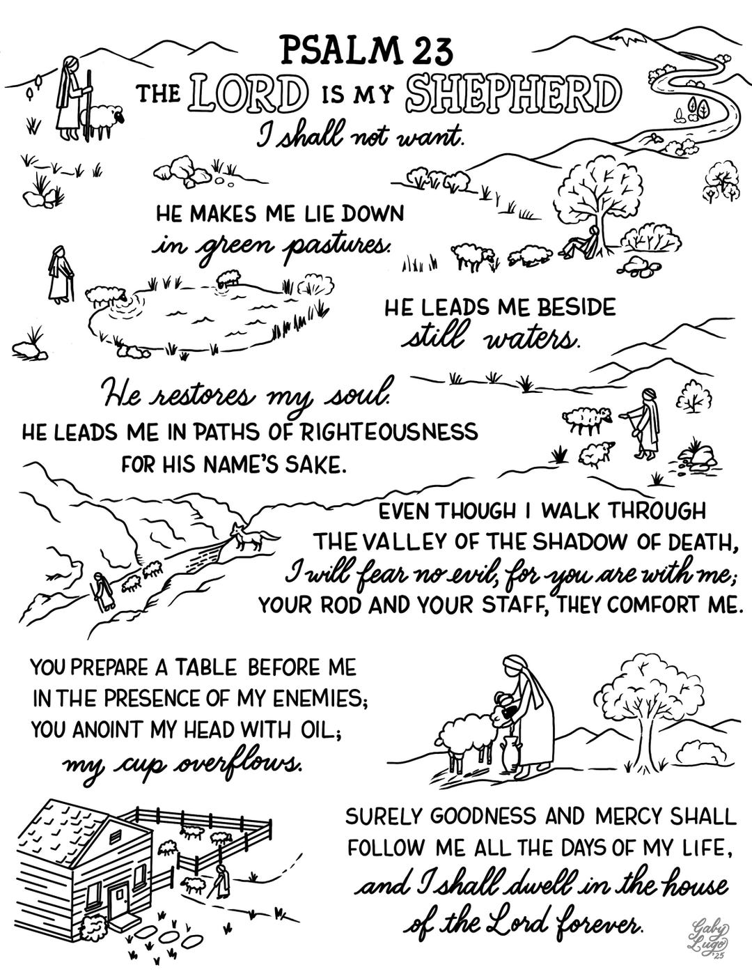 Psalm 23. the Lord is My Shepherd. Printable Coloring Page - Etsy