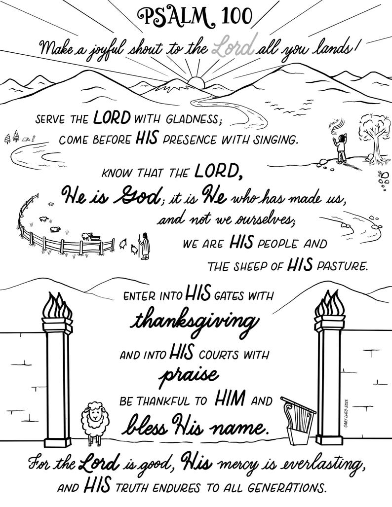 Psalm 100, A Psalm of Thanksgiving. Coloring Page, Printable - Etsy