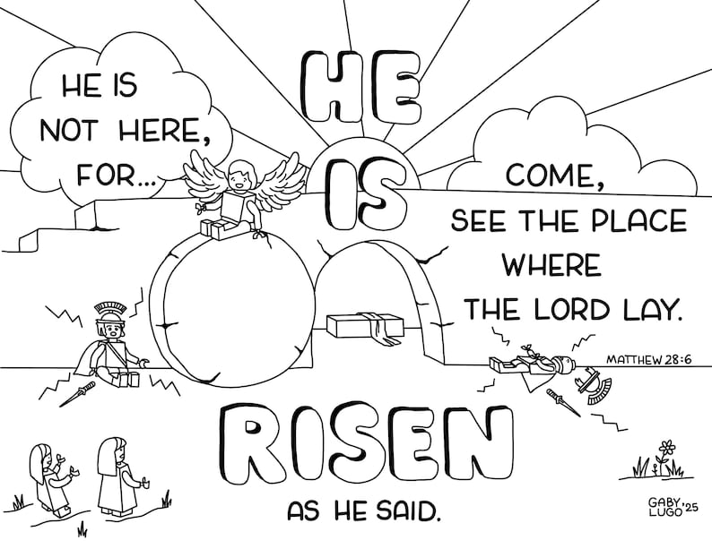 He is Risen. Matthew 28:6 Easter Coloring Page - Etsy