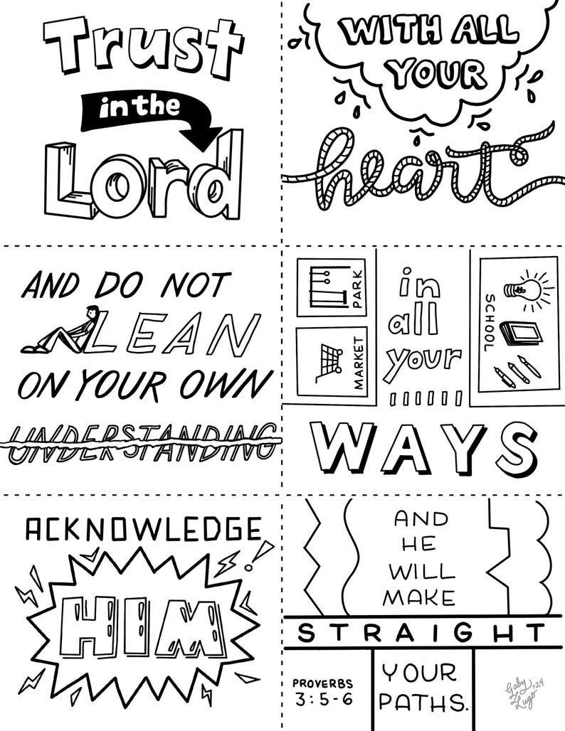 Trust in the Lord With All Your Heart… Proverbs 3:5-6 Coloring Page - Etsy