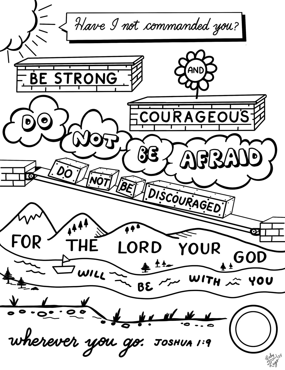 Be Strong and Courageous. Joshua 1:9 Coloring Page, Printable - Etsy