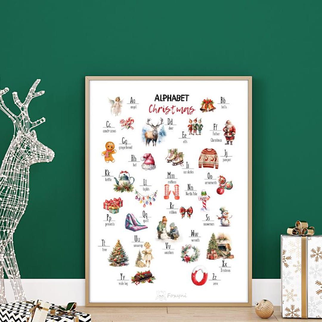 Christmas Alphabet Poster Print, English Alphabet, Playroom Print, Home ...