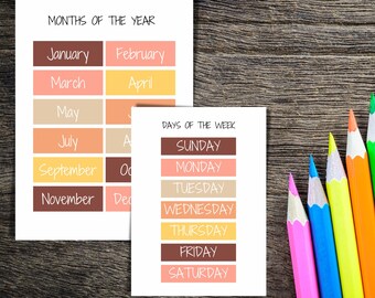Months of the Year, Days of the Week Printable,educational Print ...