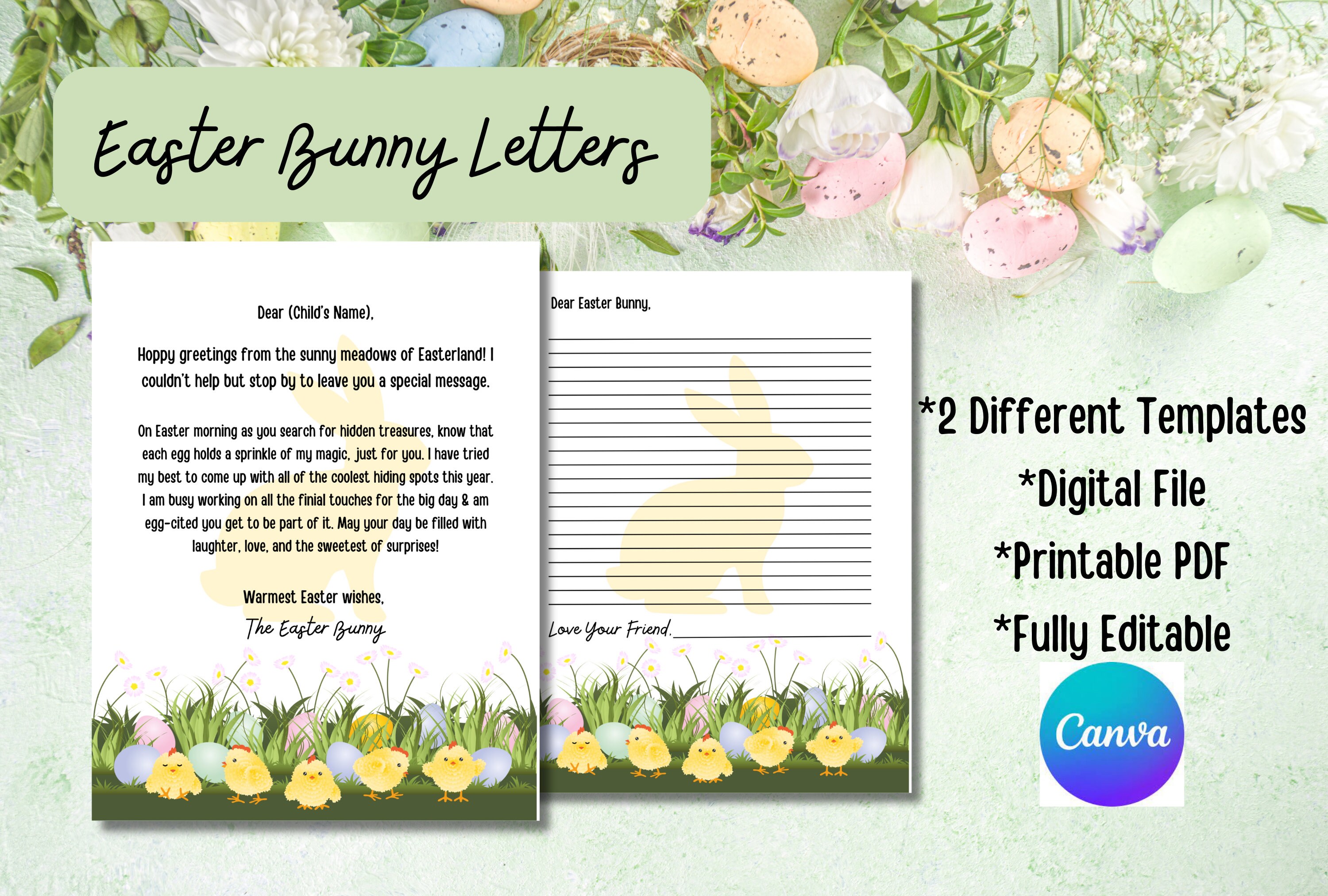 Editable Easter Bunny Letter Template Digital Download Canva Editable ...