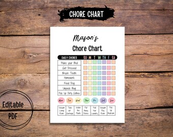 Chore Chart, Printable Dailyand Weekly Kids Chore Chart, Kids ...