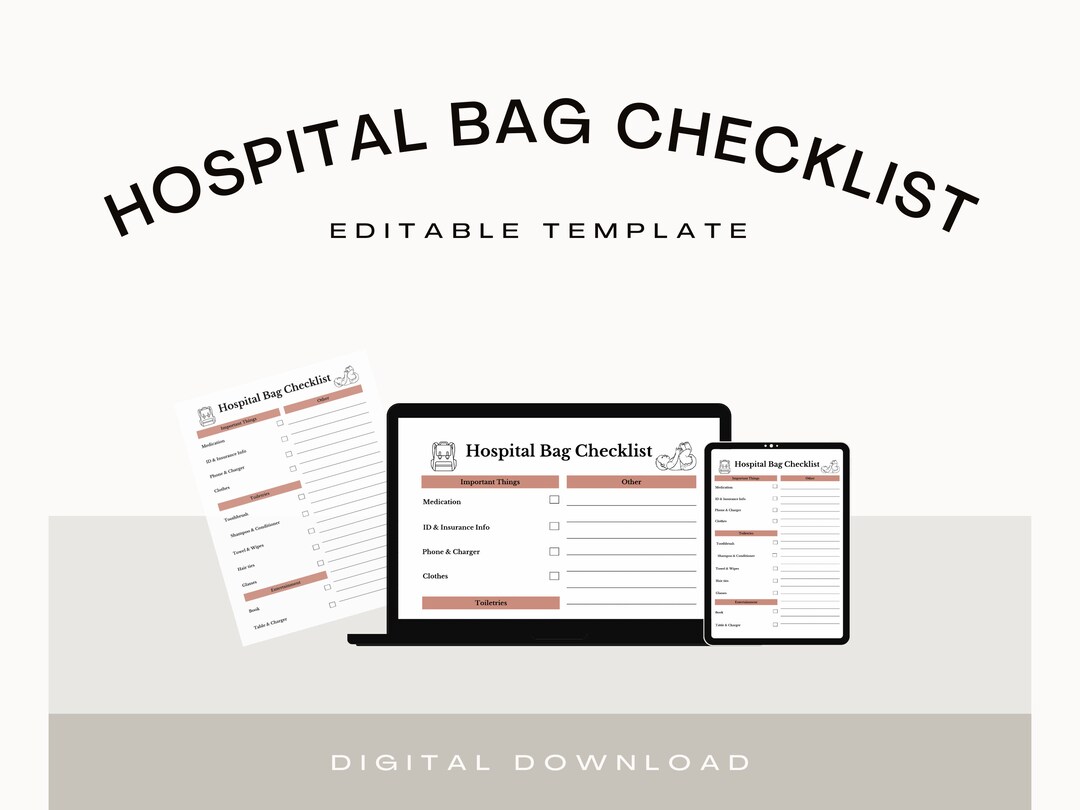 Hospital Bag Checklist, Digital Download, Editable & Printable - Etsy