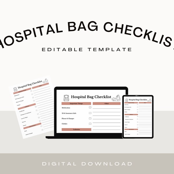 Hospital Bag Checklist, Digital Download, Editable & Printable - Etsy