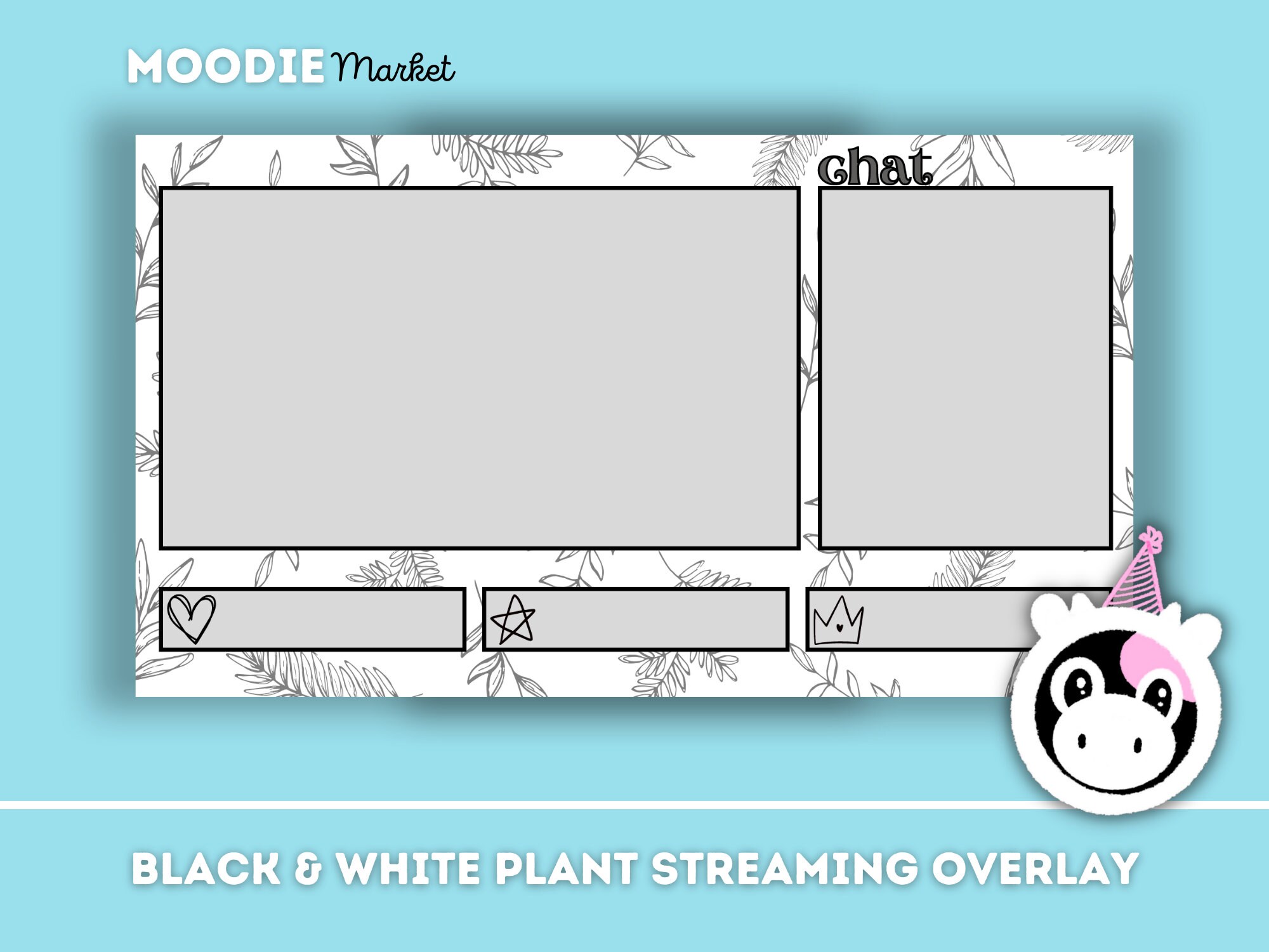 Elegant Black and White Twitch Overlays With Plant Accents - Etsy