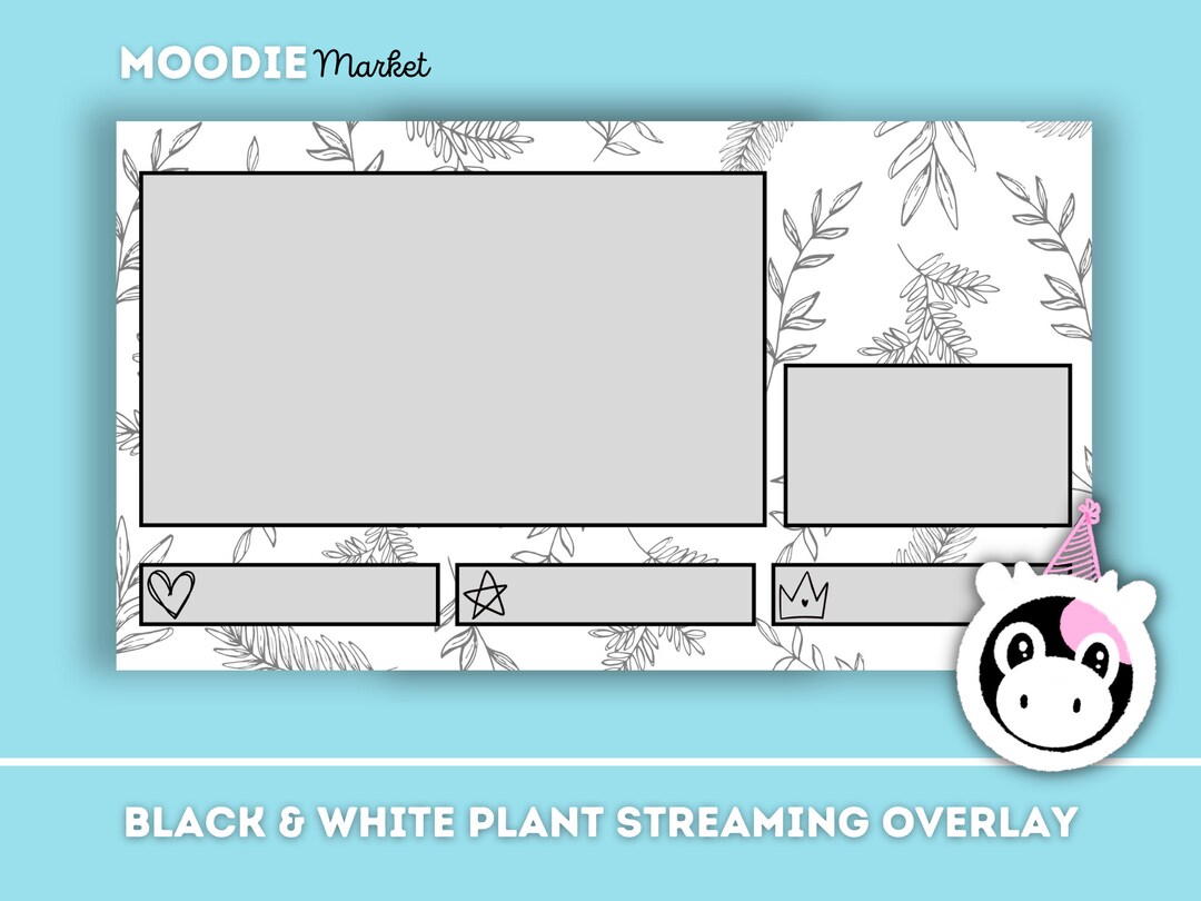 Elegant Black and White Twitch Overlays With Plant Accents - Etsy