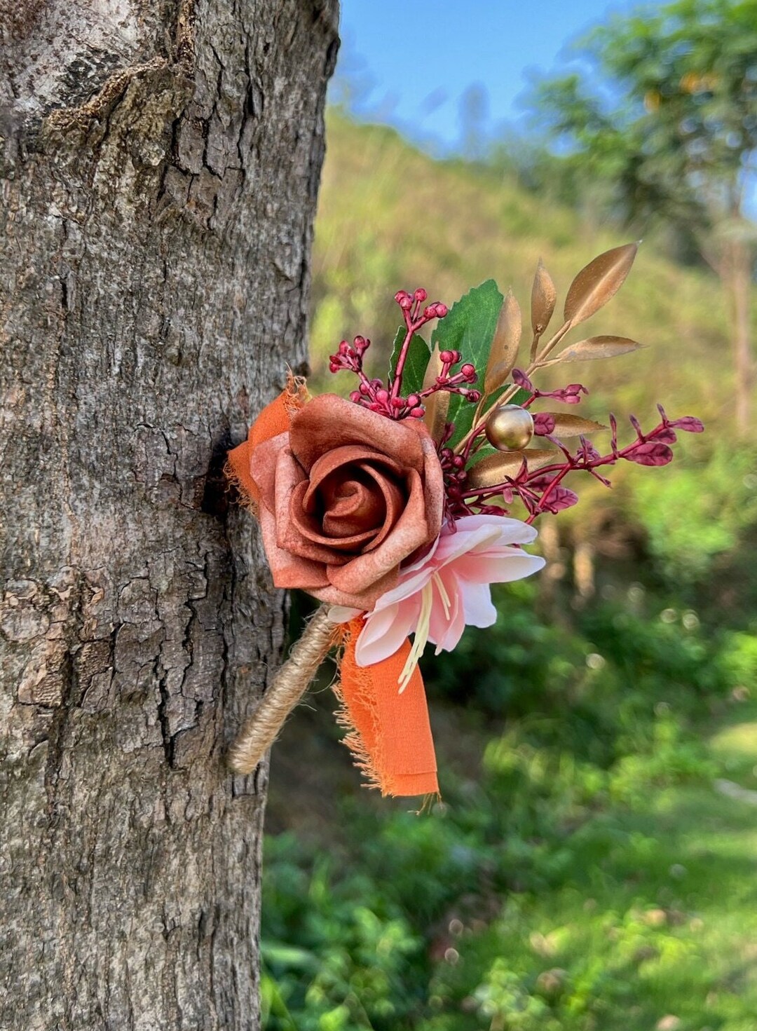 Terracotta Orange Buttonholes Pin Groom Groomsmen Ushers - Etsy UK