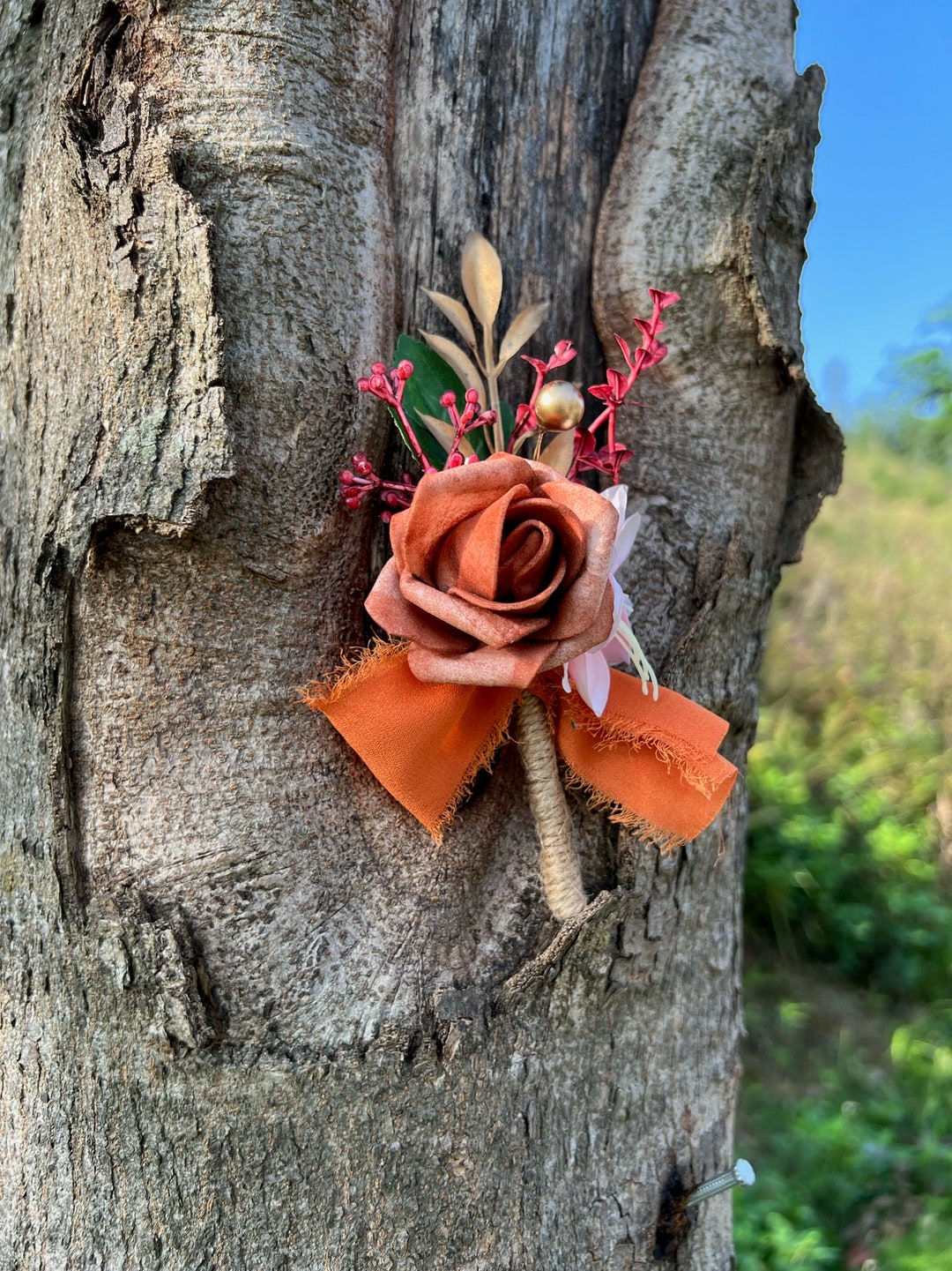 Terracotta Orange Buttonholes Pin Groom Groomsmen Ushers Father Fall ...