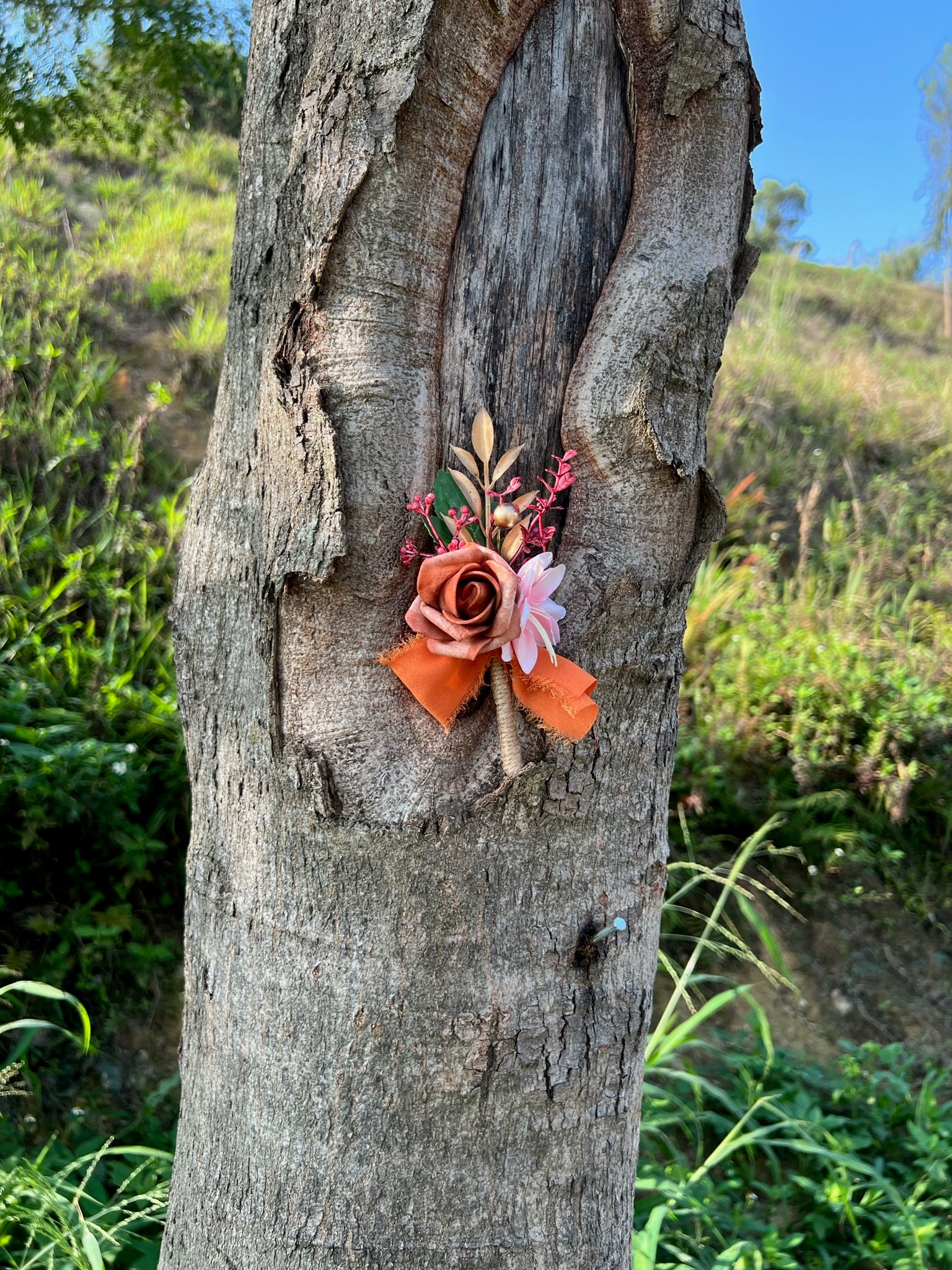 Terracotta Orange Buttonholes Pin Groom Groomsmen Ushers Father Fall ...