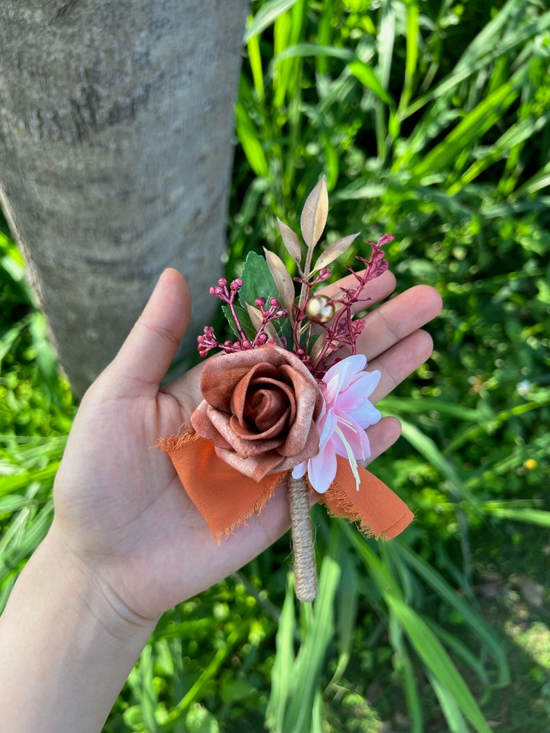 Terracotta Orange Buttonholes Pin Groom Groomsmen Ushers Father Fall ...