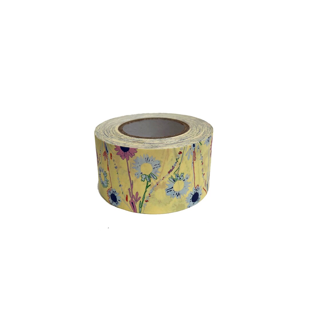 Creamy Yellow Floral Packing Tape, Patterned Floral Daisy, White ...