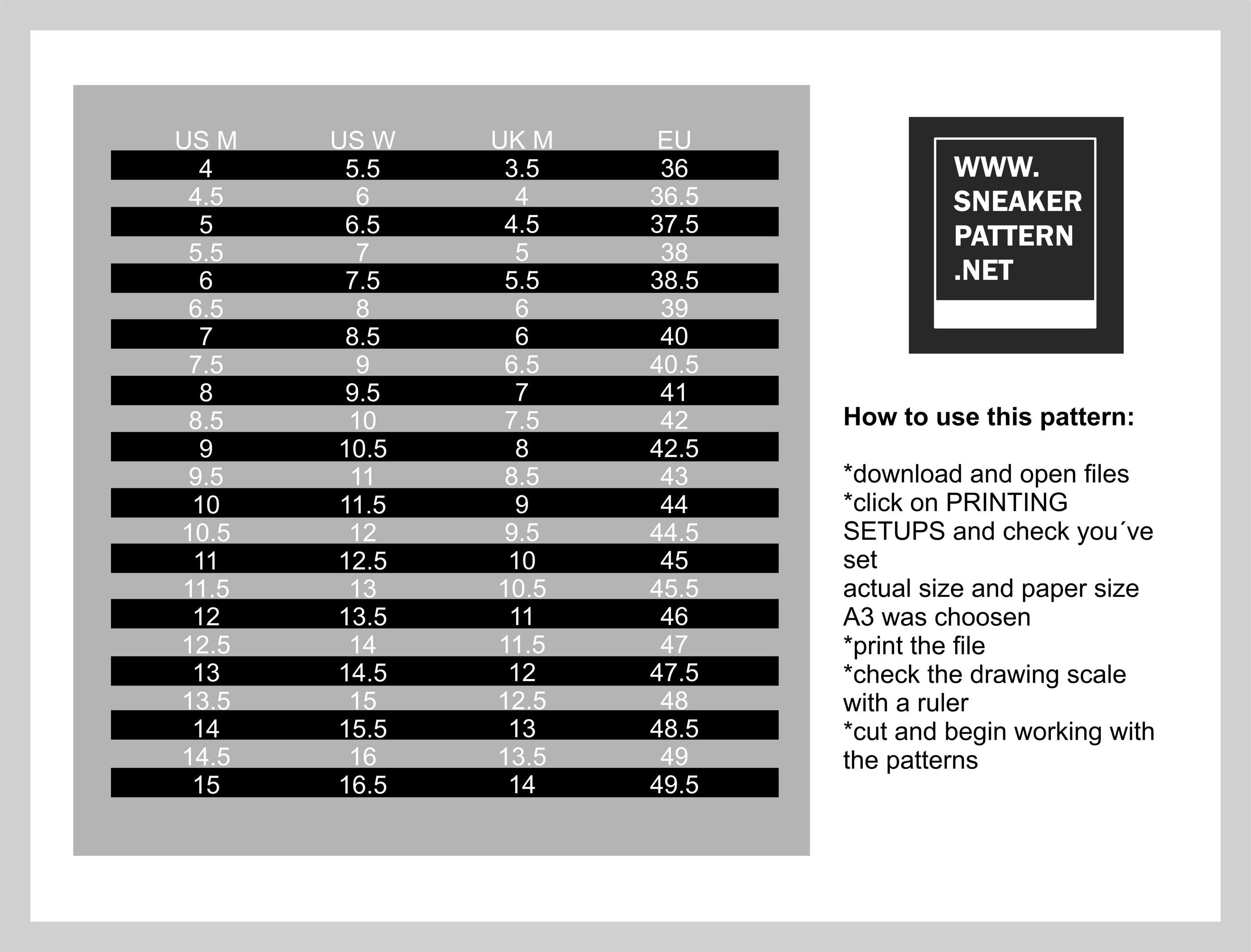 Shoe , SNEAKER Digital Pattern - Just One Size Included-pdf SVG- A3 ...