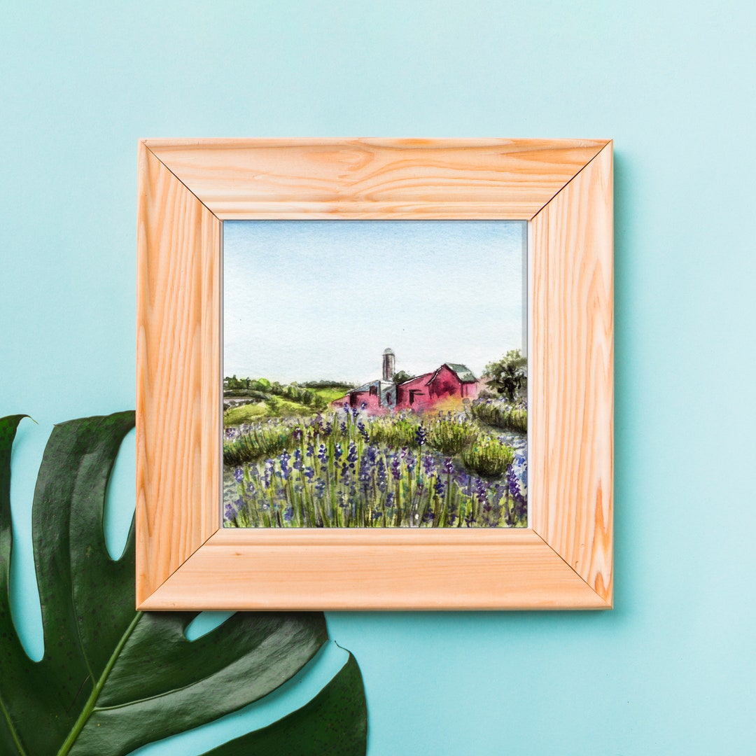 Lavender Fields Art Framed, Lavender Watercolor Original, Miniature ...