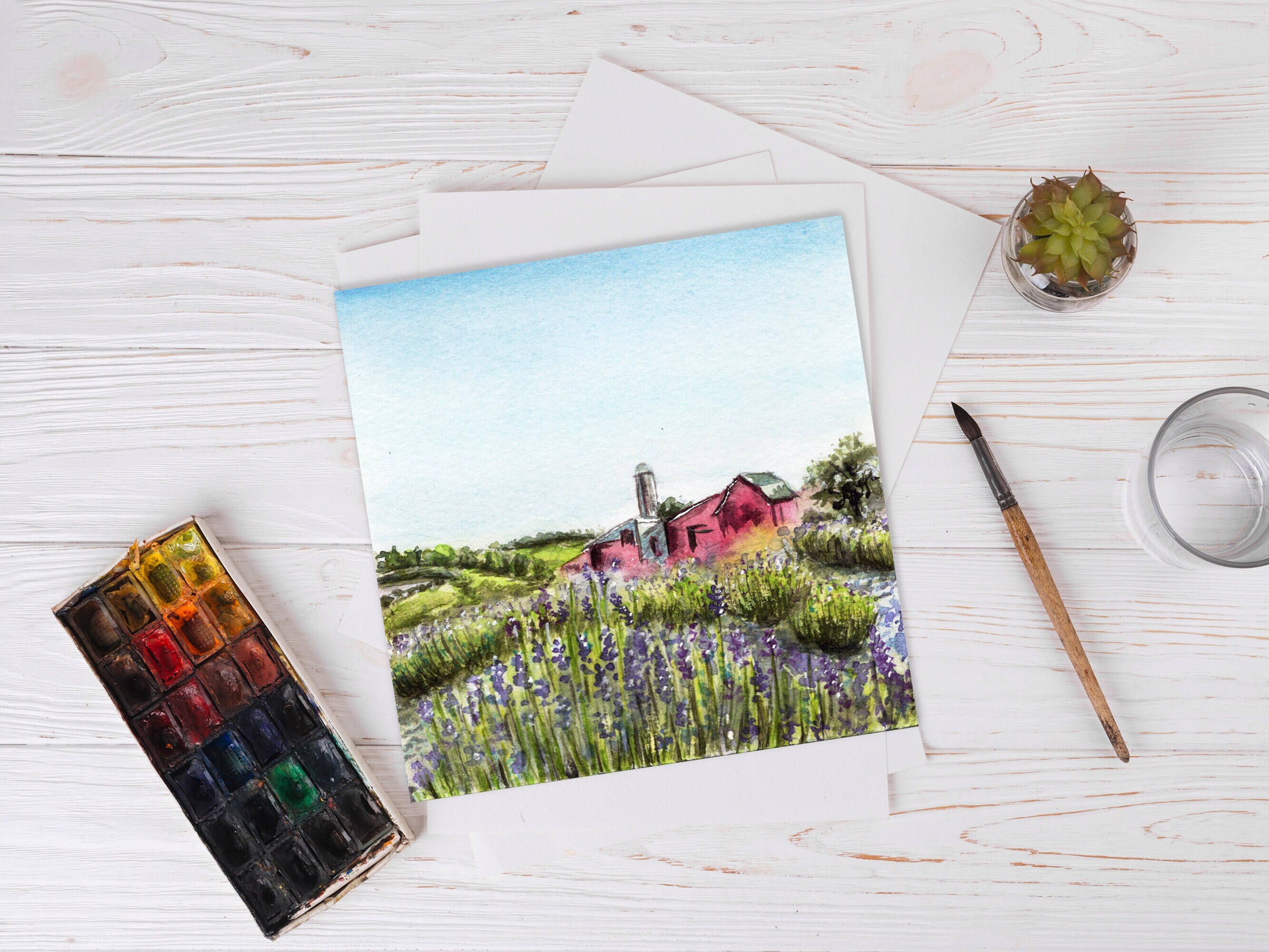 Lavender Fields Art Framed, Lavender Watercolor Original, Miniature ...