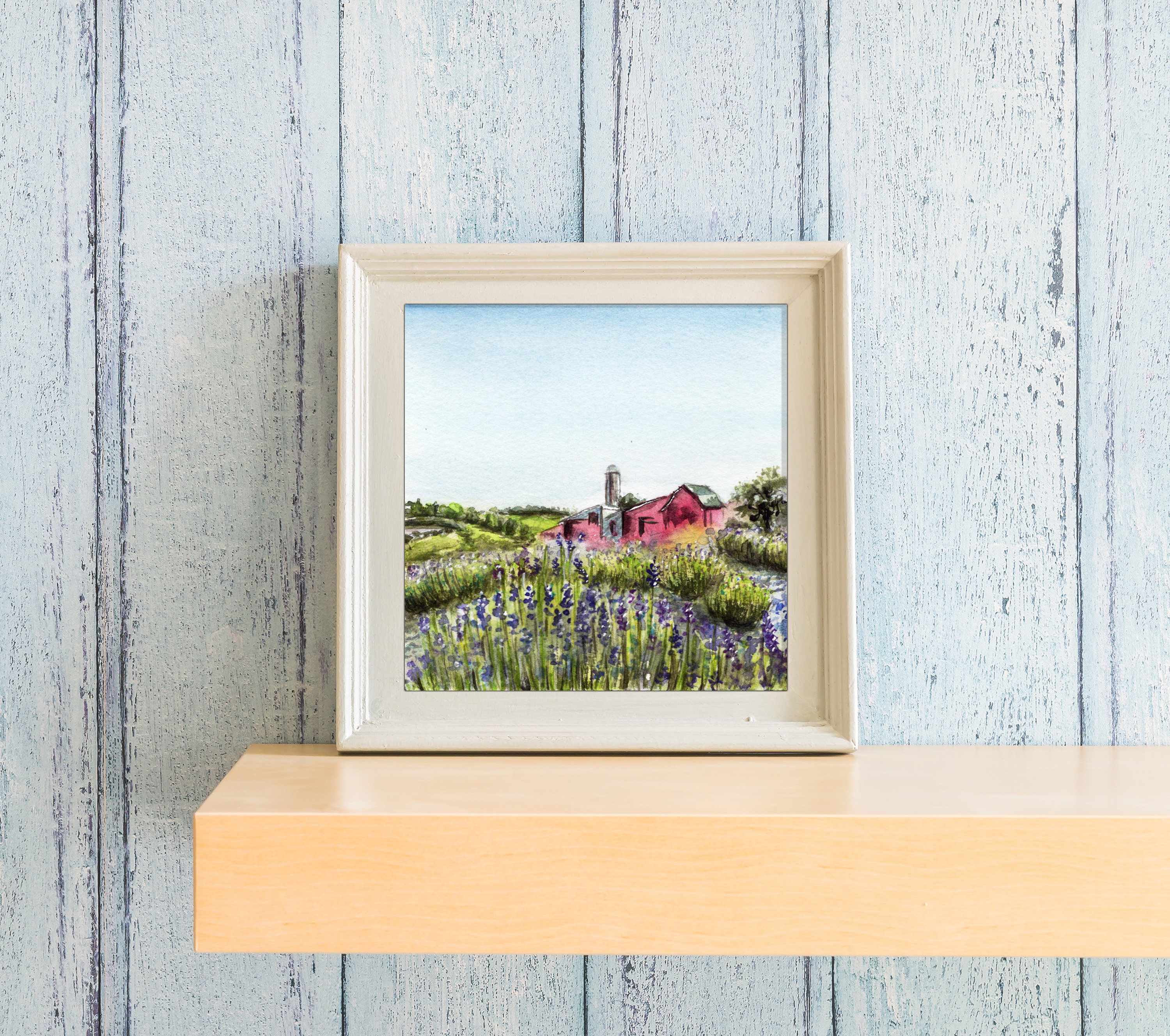 Lavender Fields Art Framed, Lavender Watercolor Original, Miniature ...