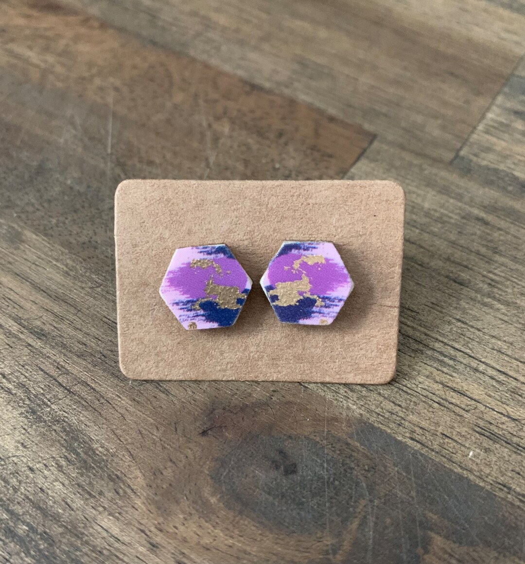 Handmade Wooden Stud Earrings, Blush Burgundy Gold Shimmer - Etsy