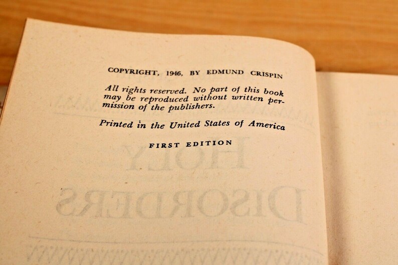 Holy Disorders by Edmund Crispin 1946 First Edition Hardcover/dj - Etsy ...