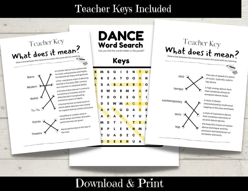 Dance Teacher Dance Worksheets Dance Wordsearch Printable - Etsy