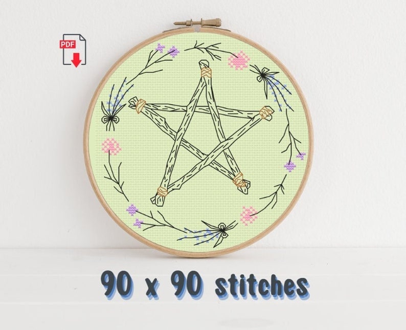Wicca Pentacle With Flowers Cross Stitch Pattern Download - Etsy