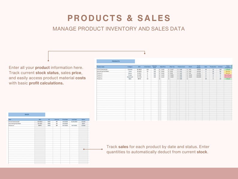 Cosmetic Business Inventory Tracker: Google Sheets & Excel Template - Etsy