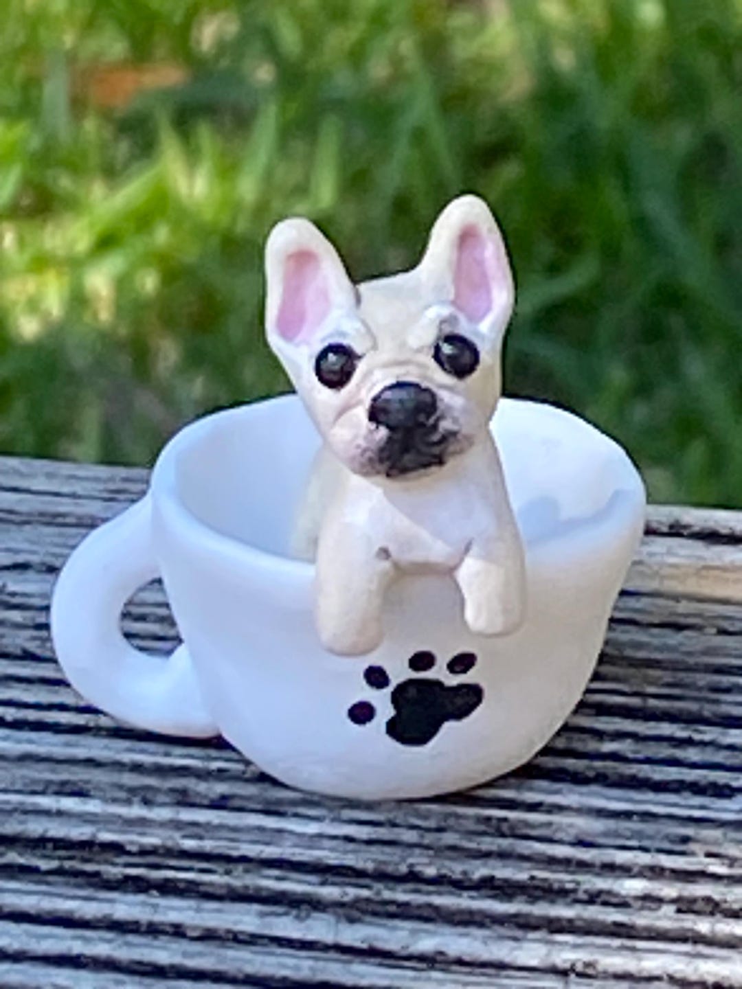 Frenchie Pup in a Cup. Mini Frenchie Dog Figurine Collectable. Cute ...