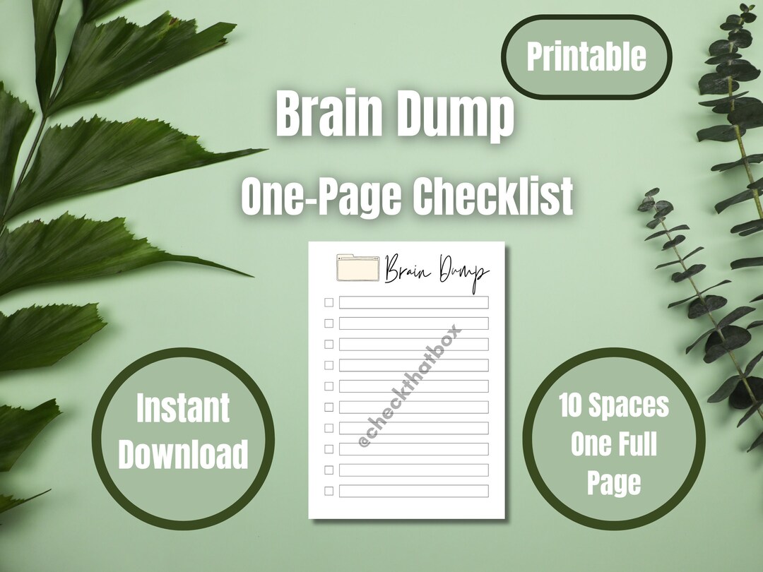 Brain Dump Printable Checklist; One Page TO-DO List - Etsy