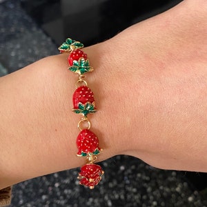Beautiful Enamel Strawberries/strawberry Bracelet, Heavy Quality ...