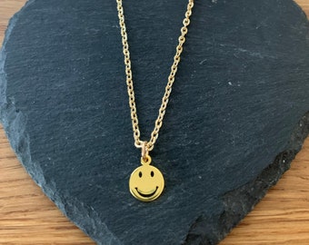 Gold Smiley Face Necklace Happy Face Necklace Smile Face - Etsy